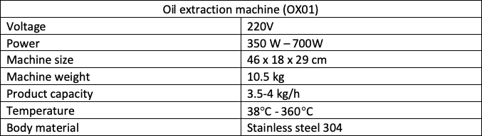 Oil extraction machine OX-01 - SGE Singapore